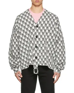 We11Done Monogram Jacquard Knit Cardigan - Gray