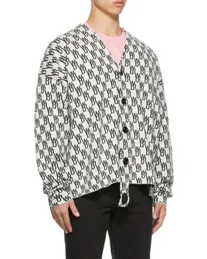 We11Done Monogram Jacquard Knit Cardigan - Gray