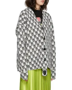 We11Done Monogram Jacquard Knit Cardigan - Gray