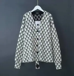 We11Done Monogram Jacquard Knit Cardigan - Gray
