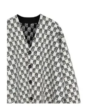 We11Done Monogram Jacquard Knit Cardigan - Gray