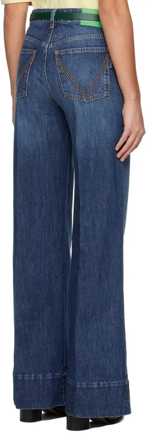 Bottega Veneta Logo Patch Wide Leg Jeans - Medium Blue
