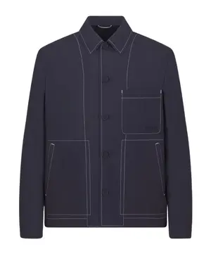 Dior Embossed Logo Collared Button-up Jacket - No