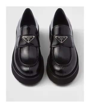 Prada Triangle Logo Platform Loafers - Black