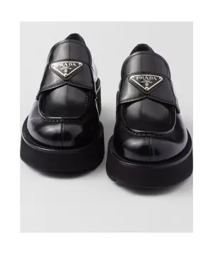 Prada Triangle Logo Platform Loafers - Black