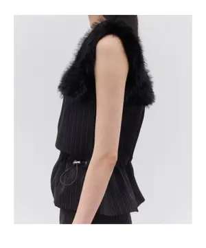Sacai Striped Vest With Fur Accents