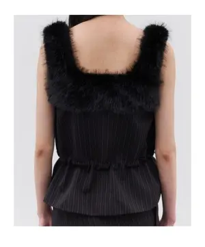 Sacai Striped Vest With Fur Accents