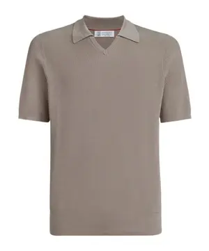 Brunello Cucinelli Fine-knitted Ribbed Polo Shirt - Light Brown