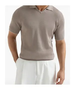 Brunello Cucinelli Fine-knitted Ribbed Polo Shirt - Light Brown