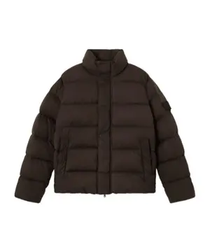 Stone Island Padded Down Jacket With Stand Collar And Logo Badge - Dark Brown