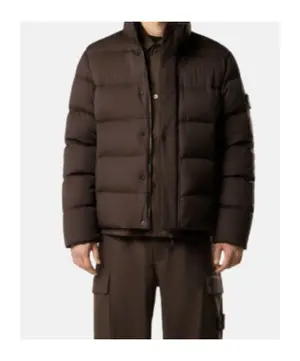 Stone Island Padded Down Jacket With Stand Collar And Logo Badge - Dark Brown