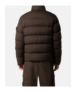 Stone Island Padded Down Jacket With Stand Collar And Logo Badge - Dark Brown