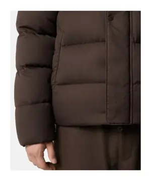 Stone Island Padded Down Jacket With Stand Collar And Logo Badge - Dark Brown