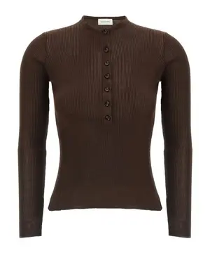 Magda Butrym Ribbed Henley Knit Sweater - No