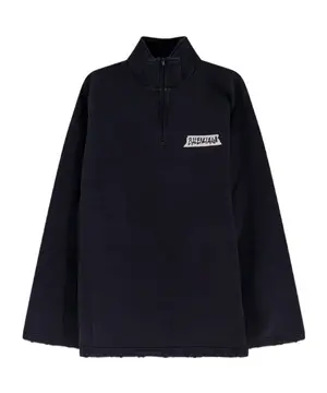 Balenciaga Quarter-zip Distressed Logo Sweater - Black