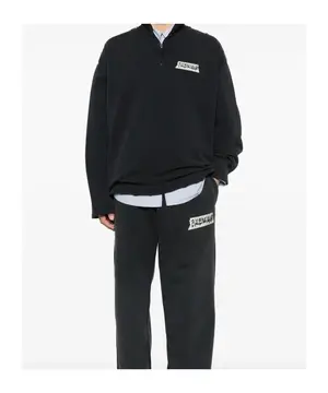 Balenciaga Quarter-zip Distressed Logo Sweater - Black