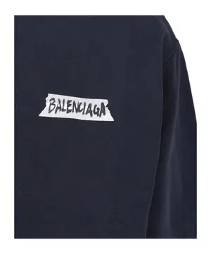Balenciaga Quarter-zip Distressed Logo Sweater - Black