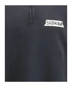 Balenciaga Quarter-zip Distressed Logo Sweater - Black