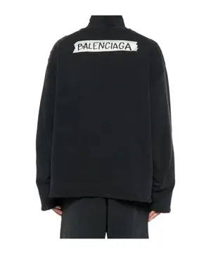 Balenciaga Quarter-zip Distressed Logo Sweater - Black