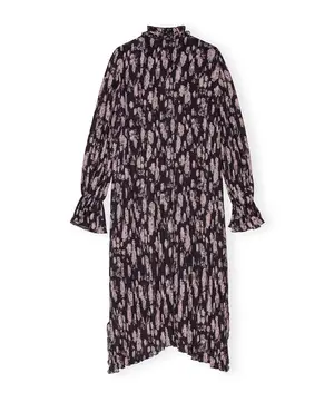 GANNI Floral Printed Pleated Georgette Midi Dress