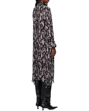 GANNI Floral Printed Pleated Georgette Midi Dress