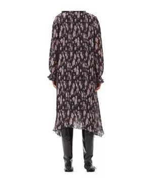 GANNI Floral Printed Pleated Georgette Midi Dress