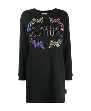 Versace Logo Embroidered Long Sleeve Dress