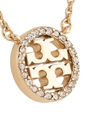 Tory Burch Miller Delicate Necklace With Crystal Inlaid Logo Pendant - Yellow