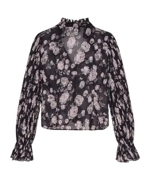 GANNI Floral Printed Pleated Georgette Blouse