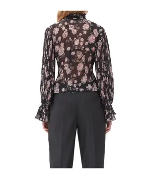 GANNI Floral Printed Pleated Georgette Blouse