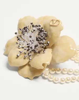 Valentino Garavani Multi-strand Pearl Necklace With Floral Brooch