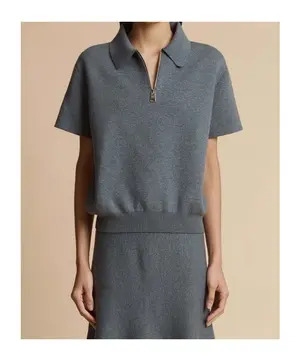 Khaite Guillaume Knitted Polo Top With Zipper Detail