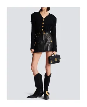 Balmain Leather A-line Skirt