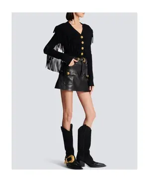 Balmain Leather A-line Skirt