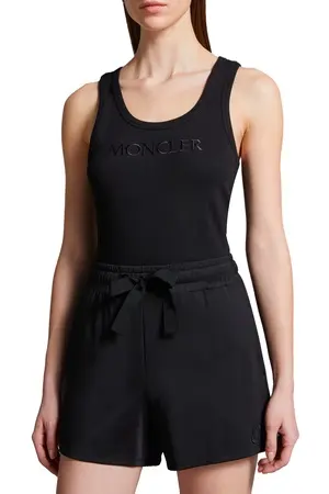 Moncler Logo Embroidered Ribbed Tank Top - Black