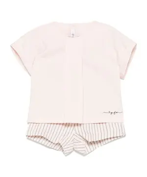 IL GUFO Striped Crewneck Short Set - Light Pink