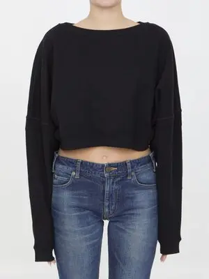 Saint Laurent Cropped Crewneck Sweatshirt - Black