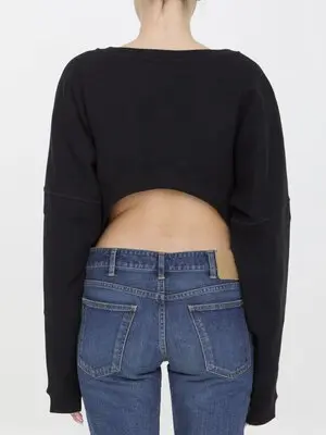 Saint Laurent Cropped Crewneck Sweatshirt - Black