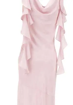 ROTATE BY BIRGER CHRISTENSEN Halter Neck Maxi Floral Jacquard Dress With Ruffled Details
