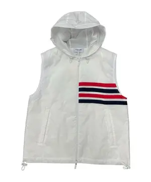 Thom Browne 4-bar Striped Zipped Hooded Gilet - White