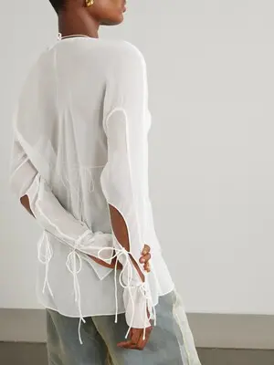Christopher Esber Tie-up Ruffle Silk Chiffon Shirt