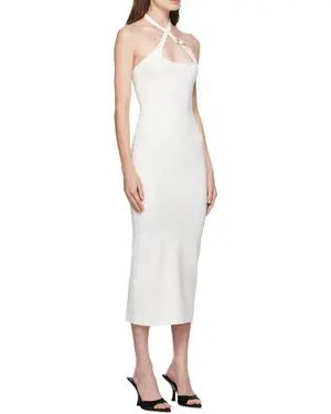 Attico Halterneck Midi Dress With Logo Buckle