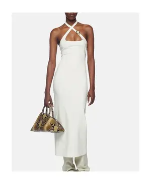 Attico Halterneck Midi Dress With Logo Buckle