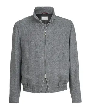 Brunello Cucinelli Stand Collar Hopsack Outerwear Jacket - Medium Grey