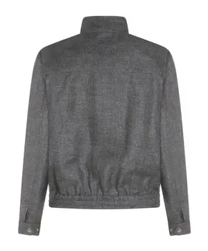 Brunello Cucinelli Stand Collar Hopsack Outerwear Jacket - Medium Grey