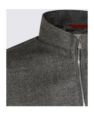 Brunello Cucinelli Stand Collar Hopsack Outerwear Jacket - Medium Grey