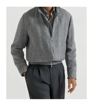 Brunello Cucinelli Stand Collar Hopsack Outerwear Jacket - Medium Grey