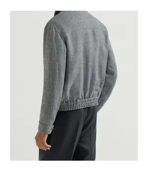 Brunello Cucinelli Stand Collar Hopsack Outerwear Jacket - Medium Grey