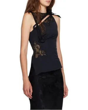 Coperni Asymmetrical Lace Detail Sleeveless Tank Top - Black