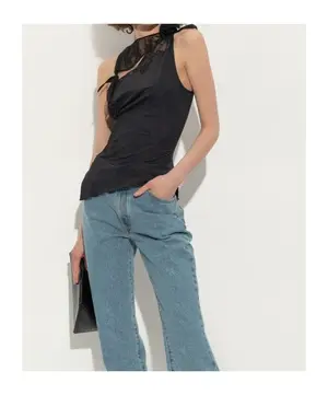 Coperni Asymmetrical Lace Detail Sleeveless Tank Top - Black